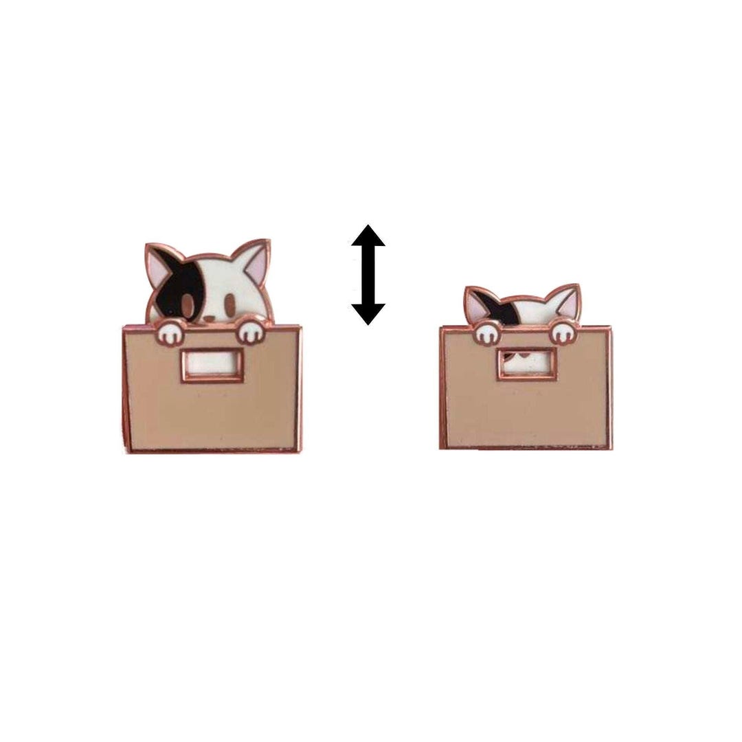Interactive Slider Enamel Pin - Kitty-in-a-box Collection, Peekaboo Cat ...