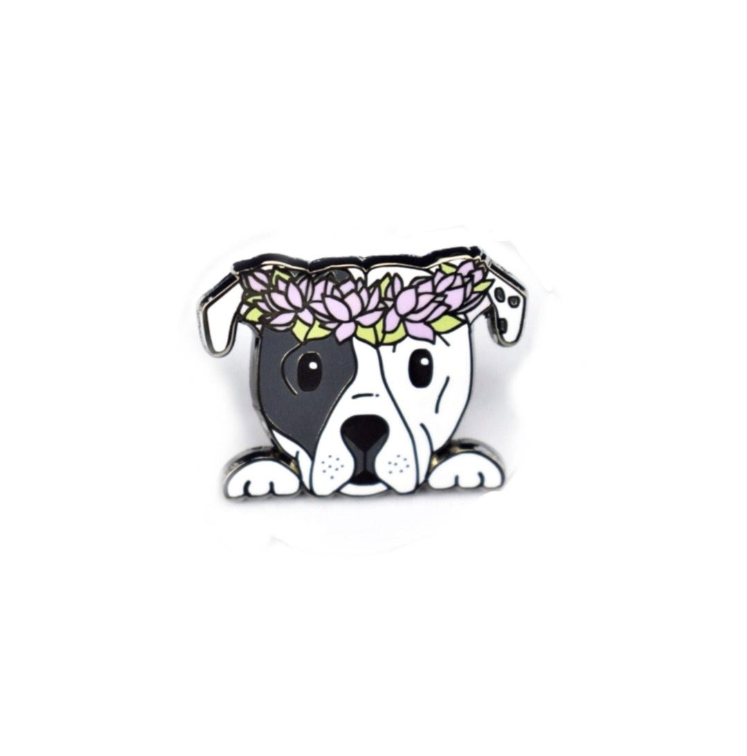 Petey the Tripod Pittie With Lotus Flower Crown - Small Enamel Pin ...