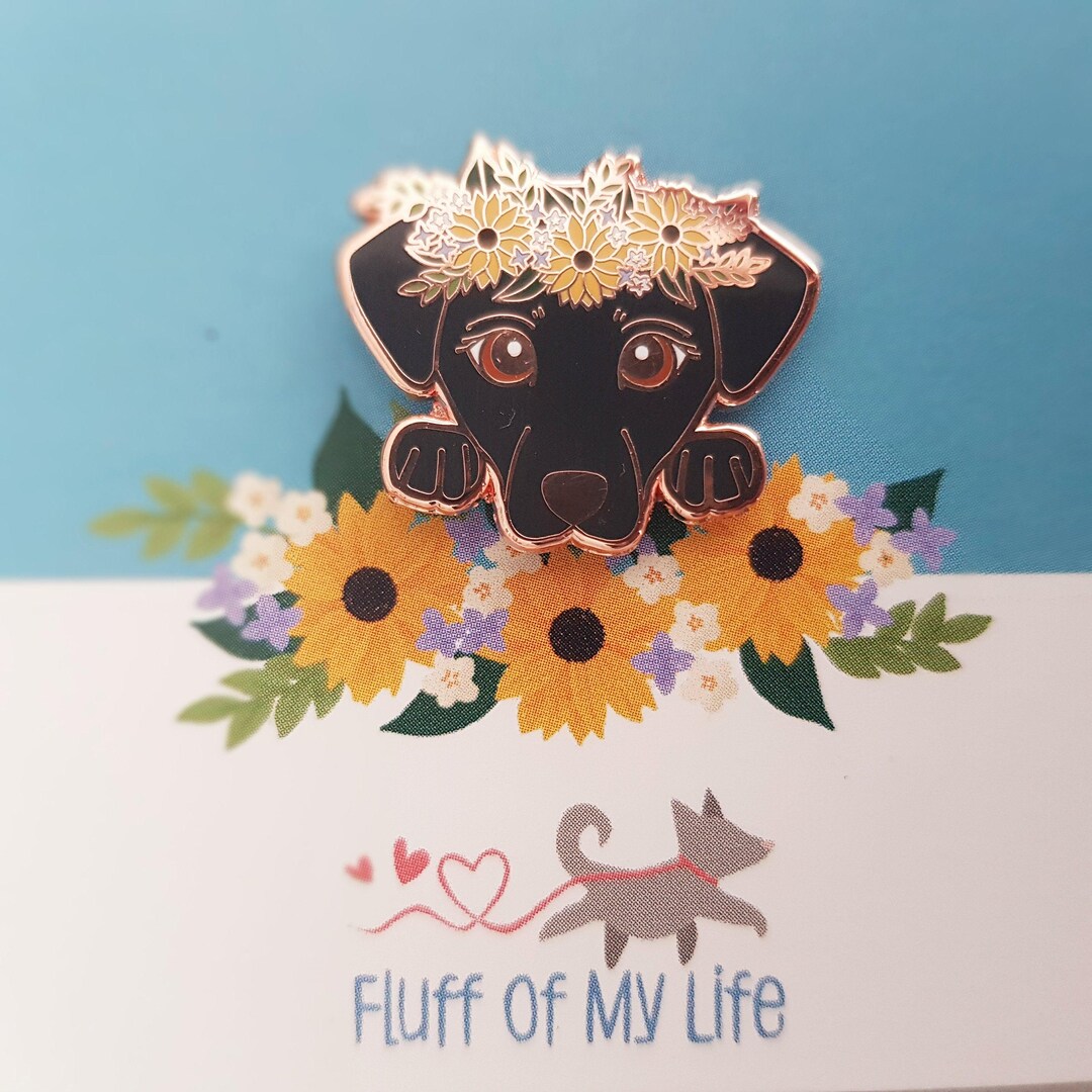 Labrador Pin, Black Lab With Sunflower Crown - Small 1" Enamel Pin - Etsy