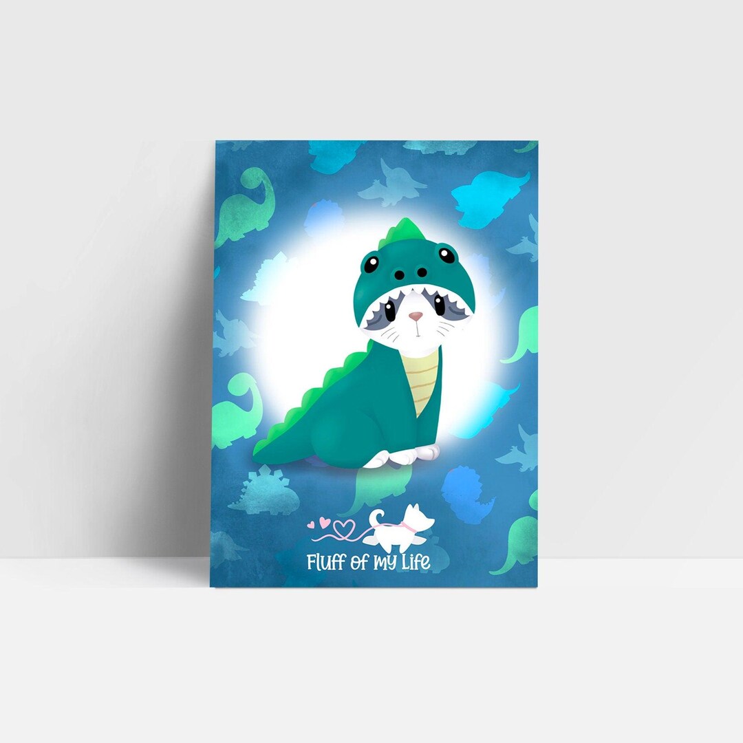 Dino Kitty A6 Mini Art Print - Kitties in Animal Costumes - Etsy