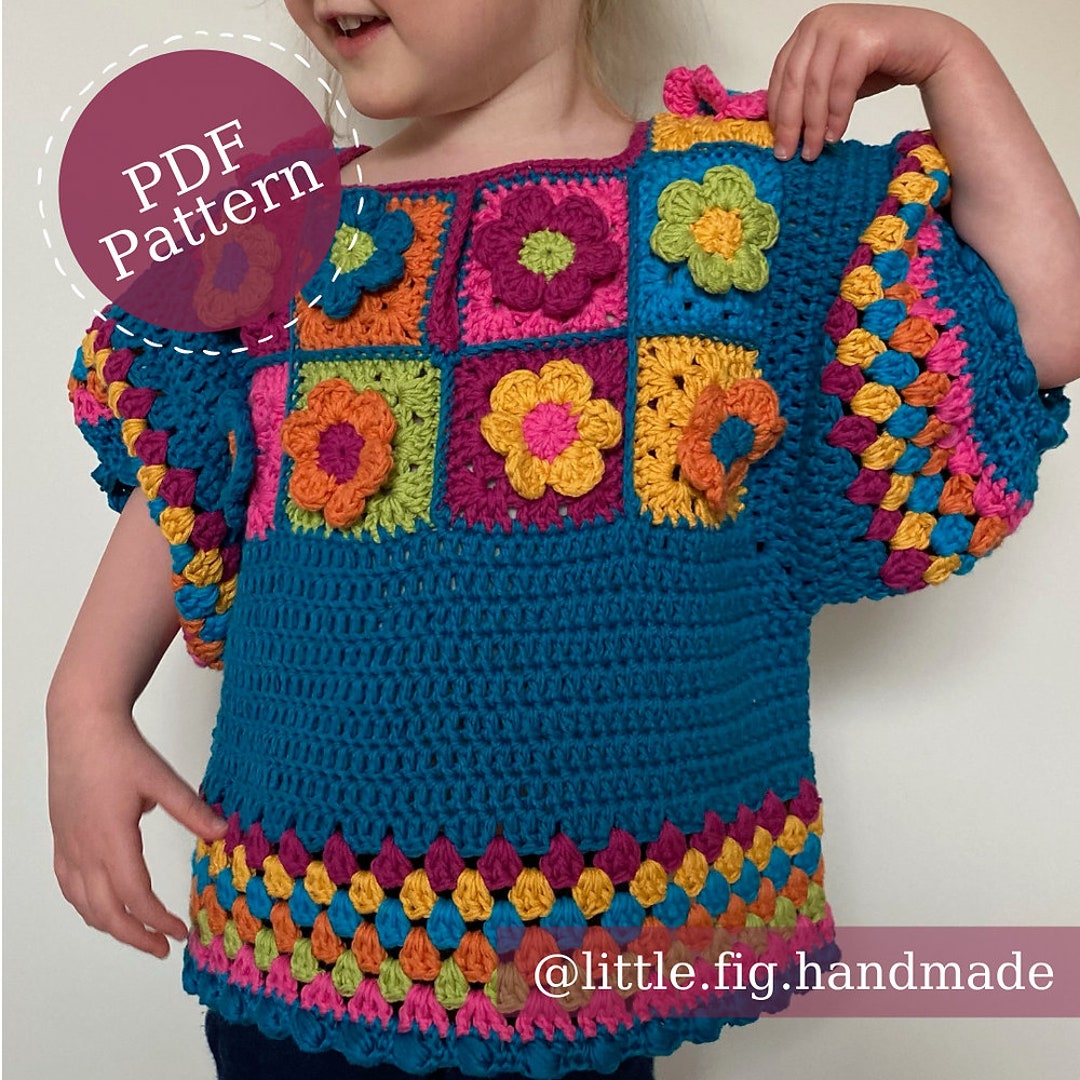 Belle Children's Flower Granny Square Tunic Pattern PDF Crochet Pattern ...