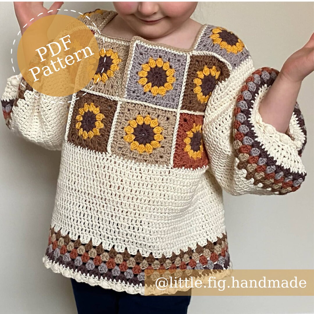 Belle Children's Flower Granny Square Tunic Pattern | Crochet Oversize ...