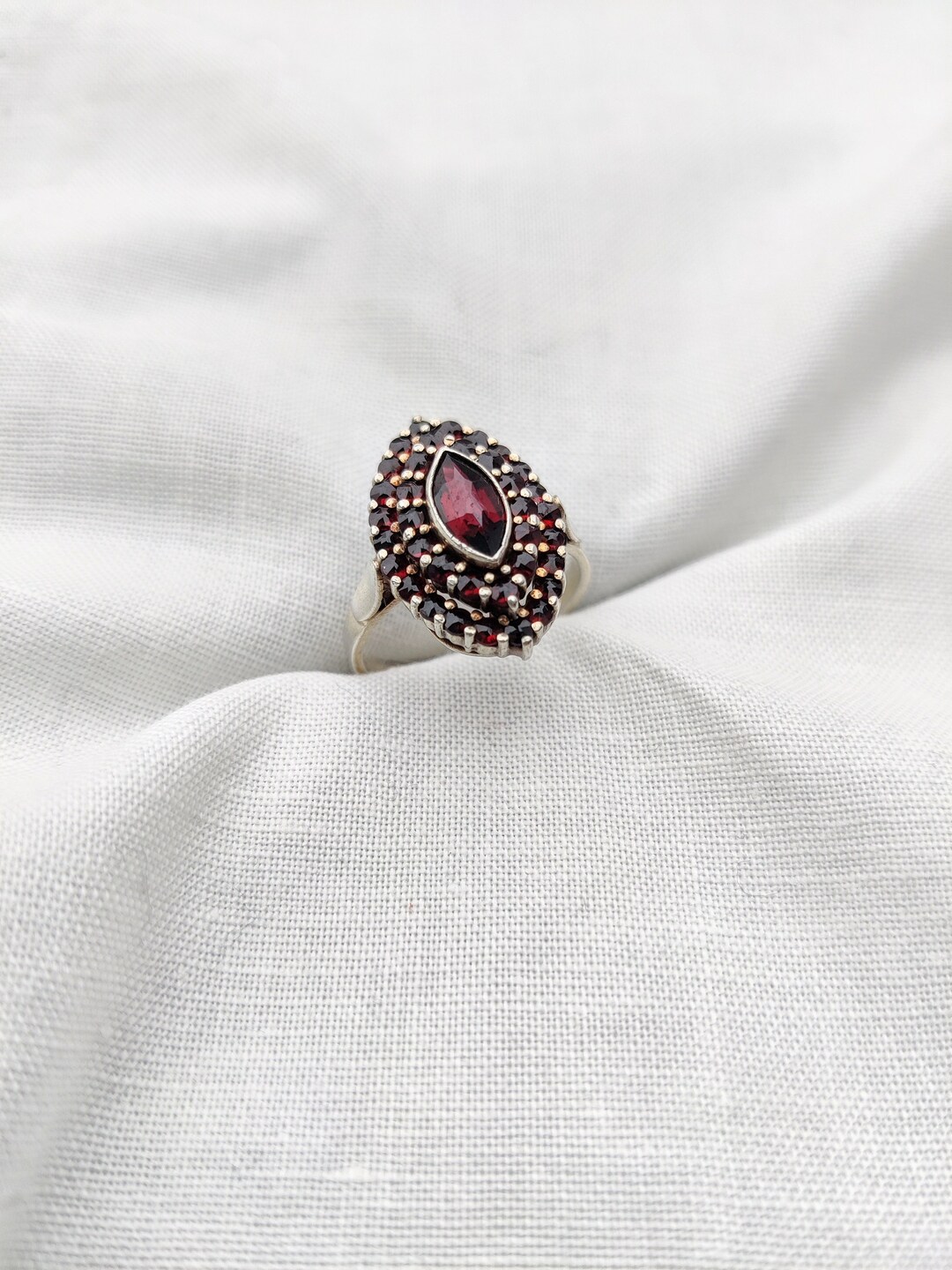 Antique Art Deco Silver Gilt Ring With Bohemian Garnets - Etsy