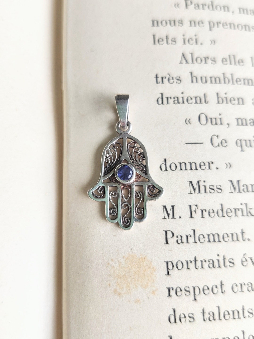 Vintage Silver Pendant Fatima Hand and Blue Glass Stone - Etsy