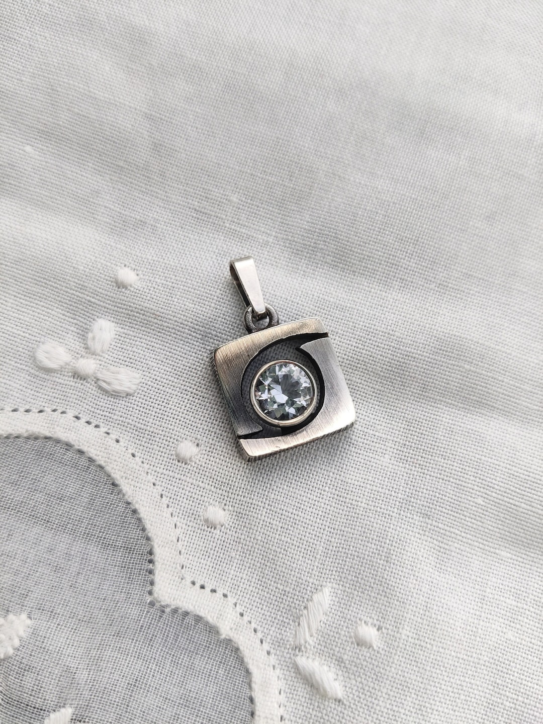 Sten and Laine Vintage Modernist Sterling Silver and Crystal Pendant or ...