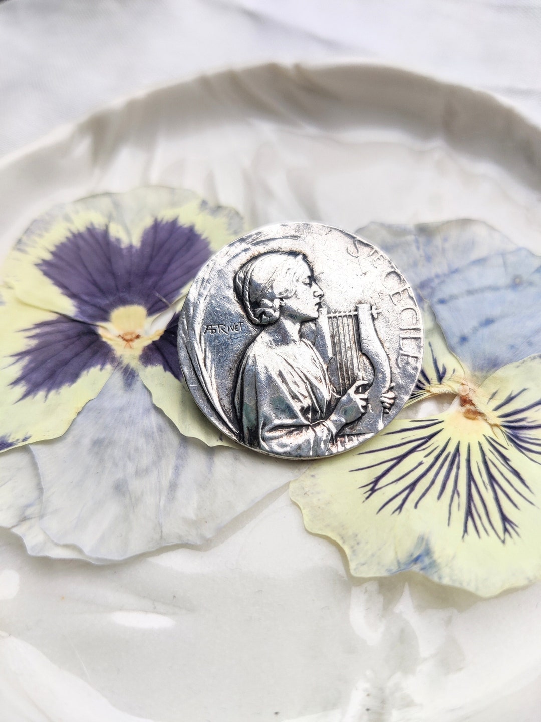 Antique Saint Cecilia French Art Nouveau Silver Brooch Signed Alphonse ...