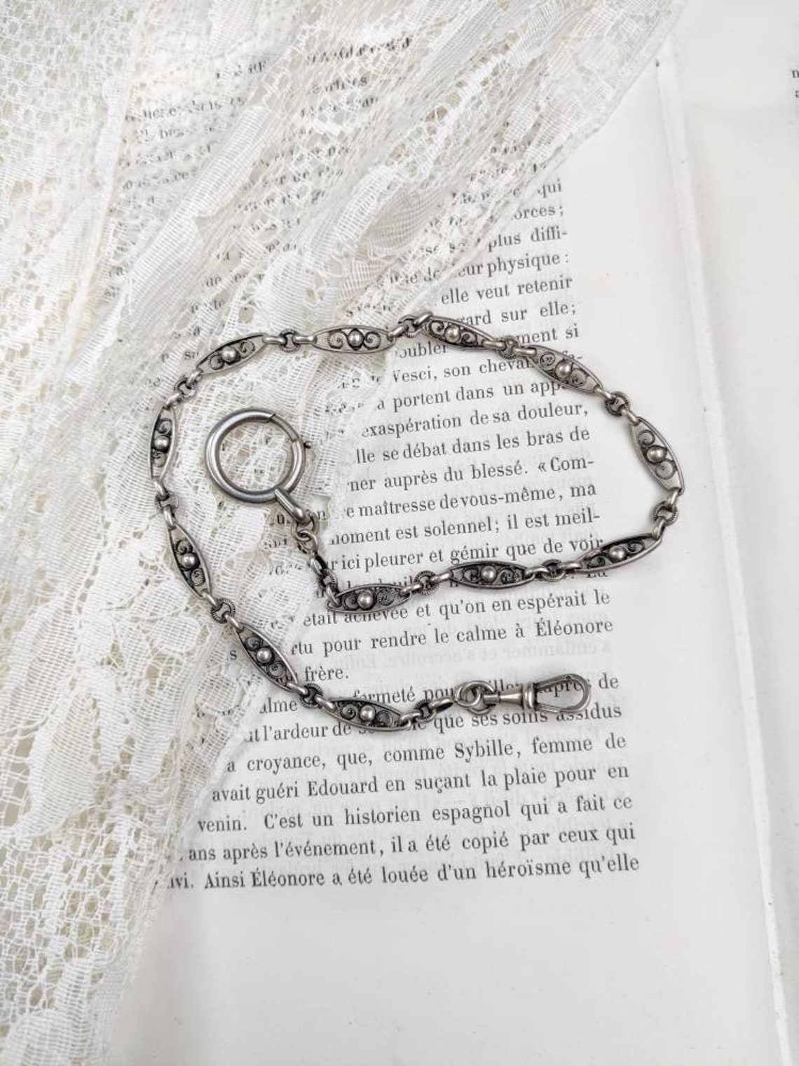Antique French Silver Watch Chain 374 Cm - Etsy