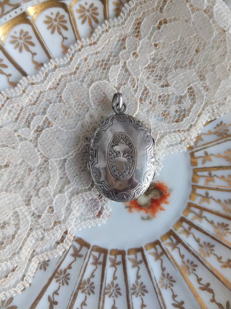 Antique engraved 19th century silver locket | Etsy