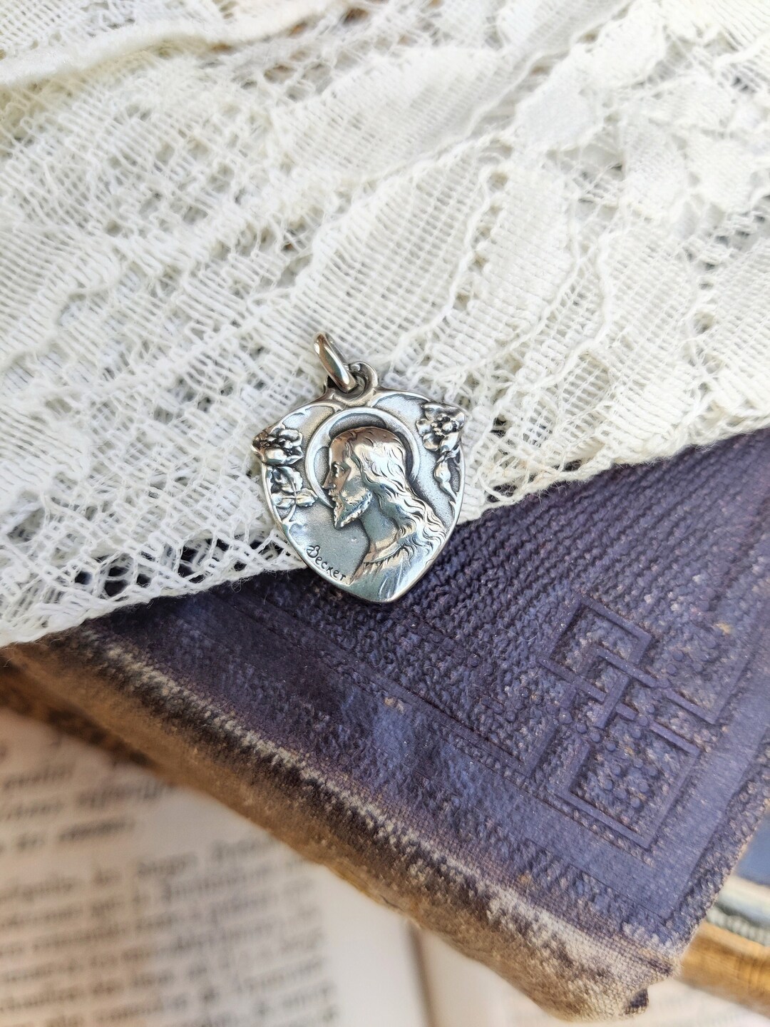 Antique French Silver Religious Medal, First Communion, 1911, Jesus ...