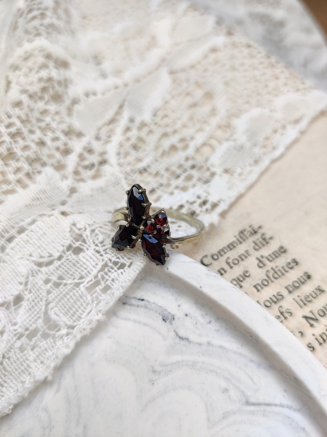 Antique Art Deco Silver Gilt Ring With Bohemian Garnets - Etsy