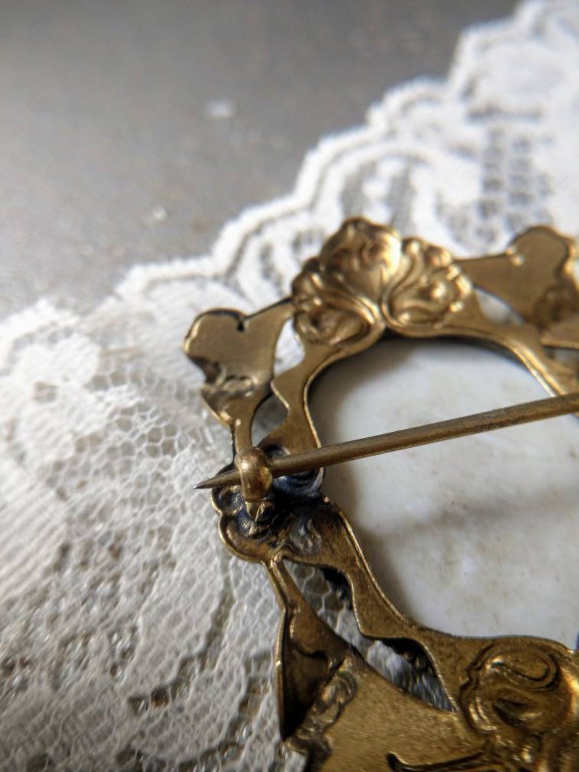 Beautiful Antique Brass Brooch With Miniature Portrait on | Etsy