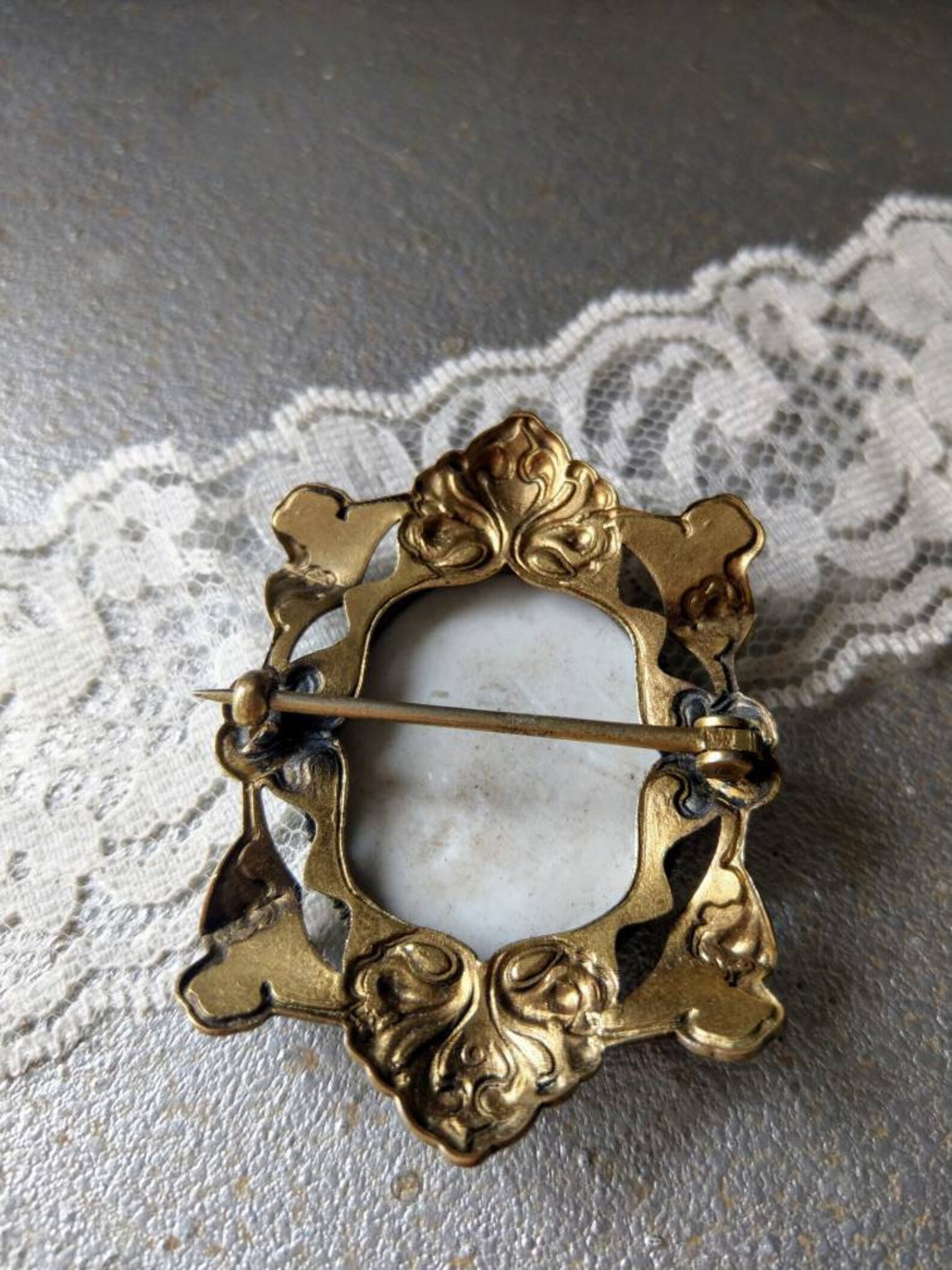 Beautiful Antique Brass Brooch With Miniature Portrait on | Etsy