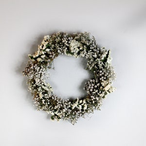 Dried Wreath With Baby Breath, Silver Brunia, White Statice, and German ...