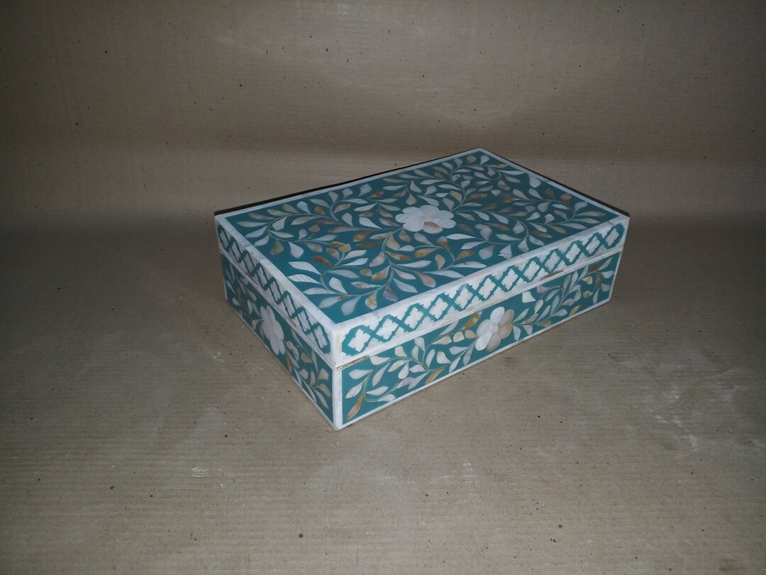 Mother of Pearl Inlay Turquoise Floral Designer Box / - Etsy