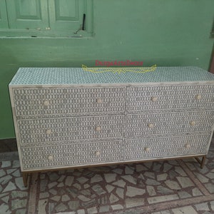 Bone Inlay Grey Celtic Pattern Chest of 6 Drawers , Bone Inlay ...