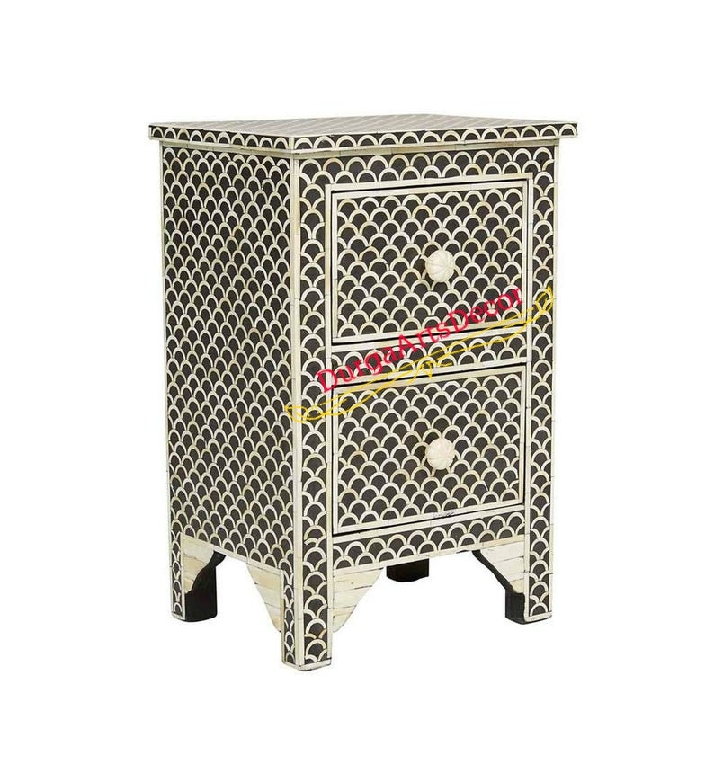 Designer Handmade Black & Bone Inlay Fish Scale Pattern Two Drawers ...