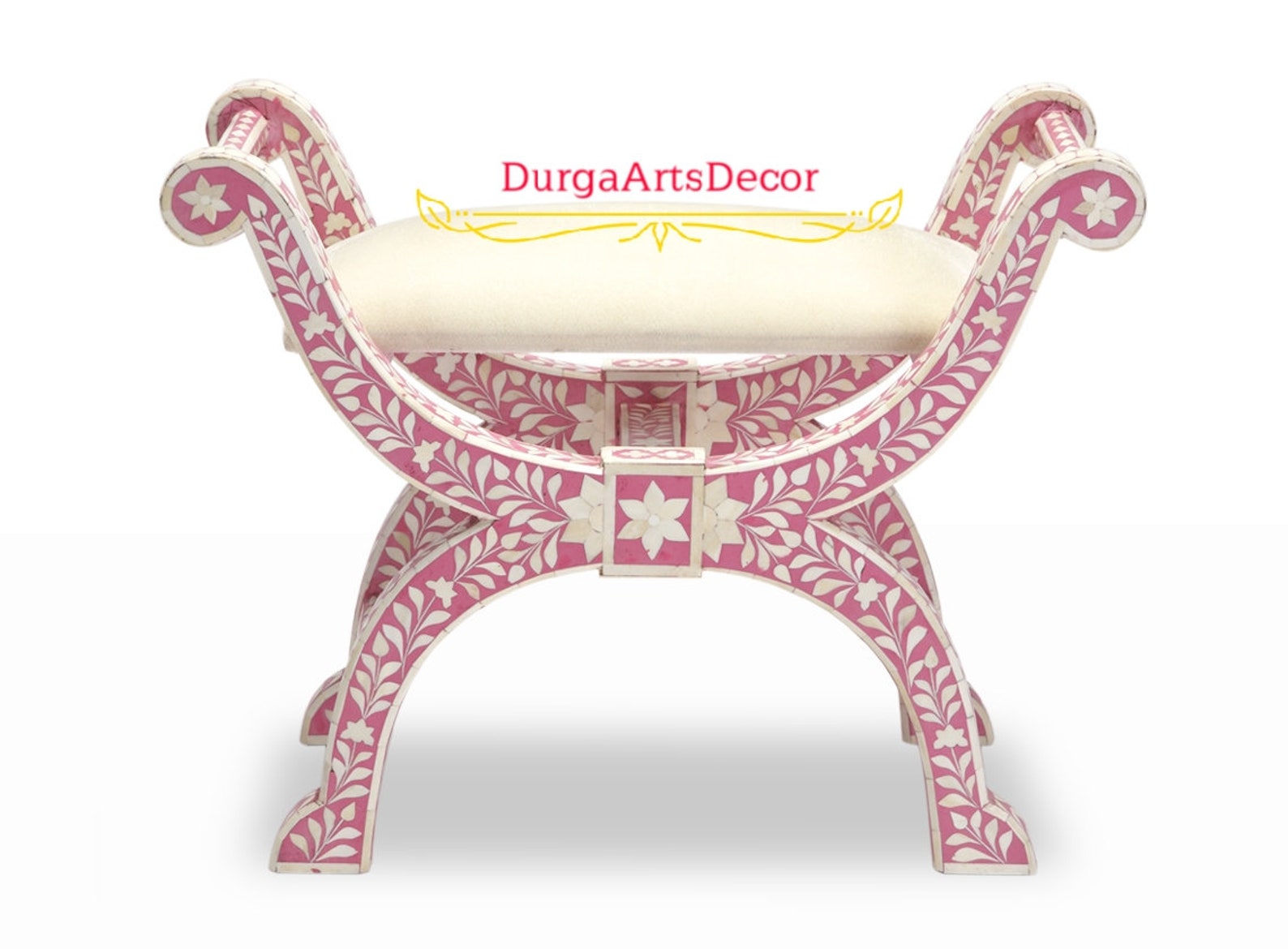 Pink Floral Pattern Bone Inlay Roman Chair - Etsy