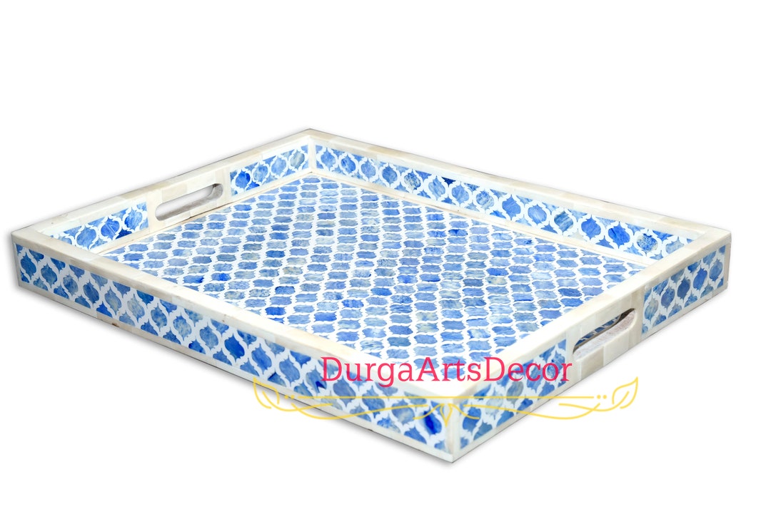 Bone Inlay Blue Moroccan Designer Inlay Tray - Etsy