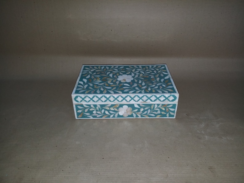 Mother of Pearl Inlay Turquoise Floral Designer Box / - Etsy