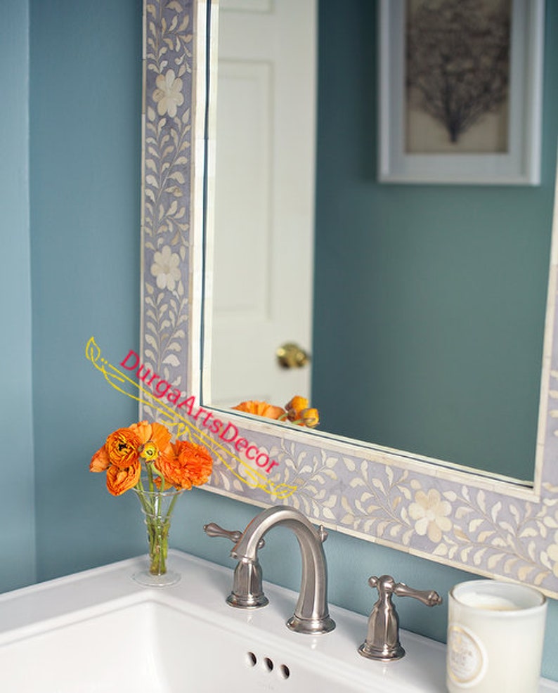 Bone Inlay Grey Floral Pattern Mirror Frame With Free Mirror | Etsy