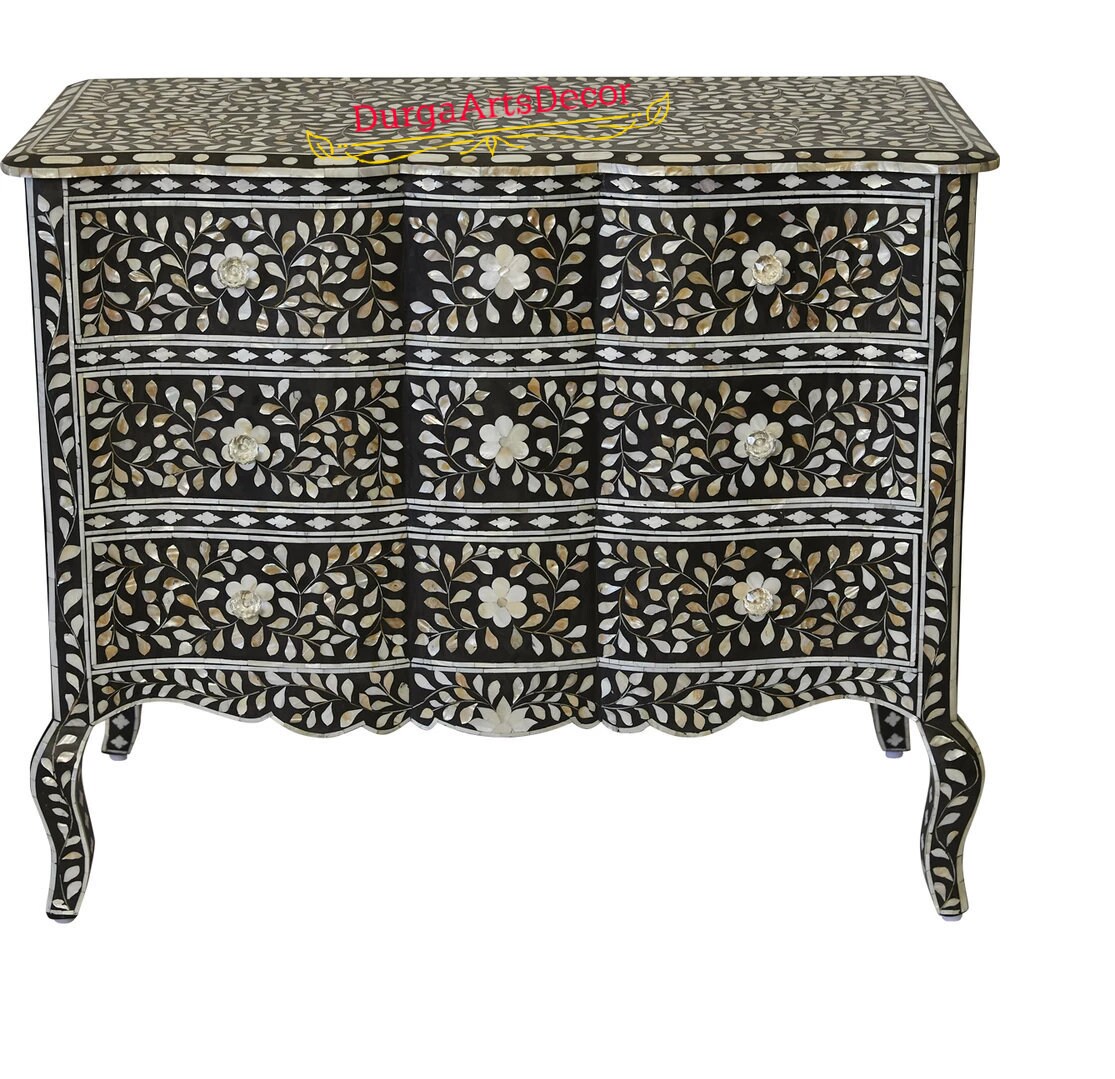 Black & Mother Of Pearl Inlay French Chest Of 3 Drawer | Etsy