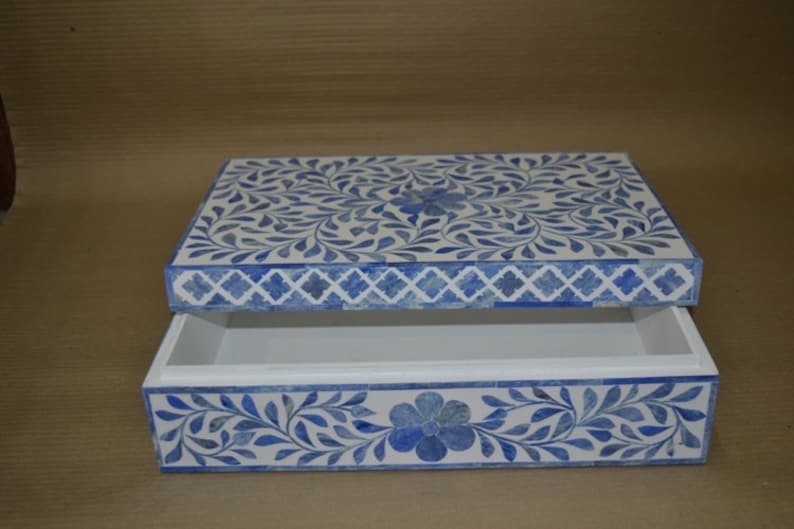 Blue Bone Inlay Floral Designer Box / Storage Box - Etsy