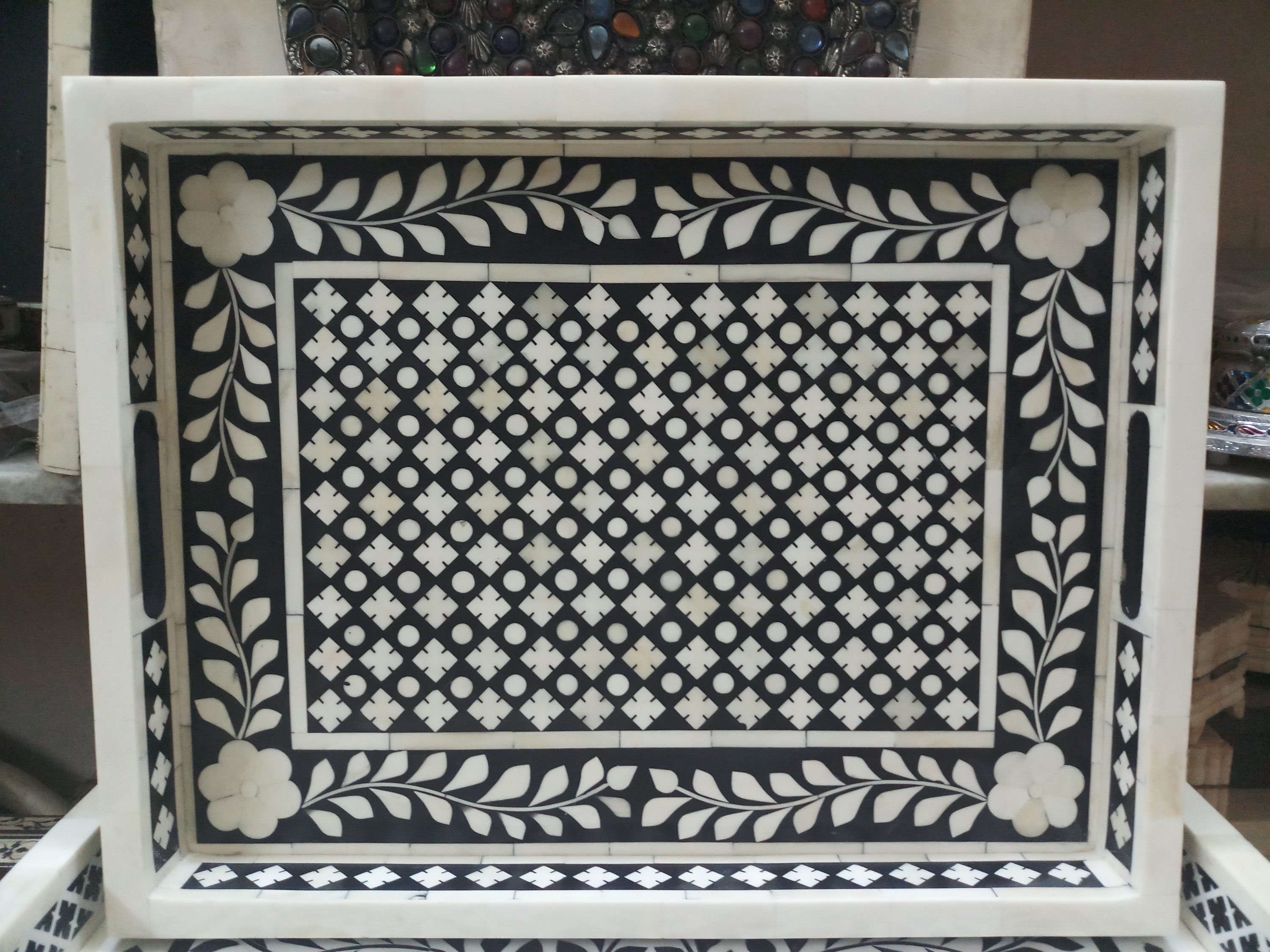 Bone Inlay Black Designer Floral Geomertic Tray - Etsy