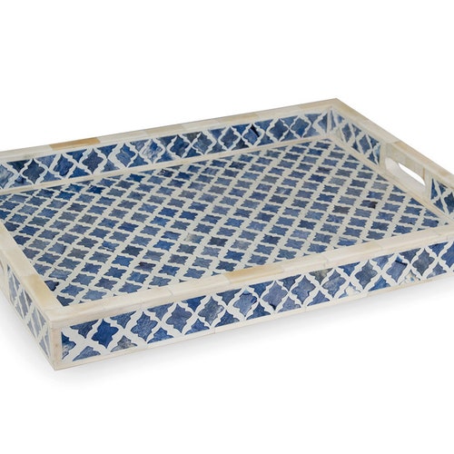 Bone Inlay Blue Moroccan Designer Inlay Tray | Etsy