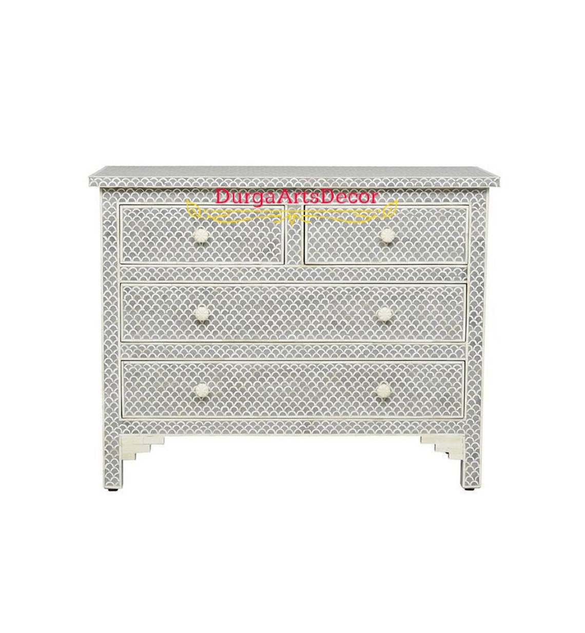 Bone Inlay Grey Fish Scale Pattern Chest of 4 Drawers | Etsy