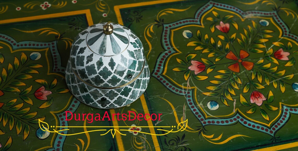 Bone Inlay Designer Green & White Box / Suri Box - Etsy