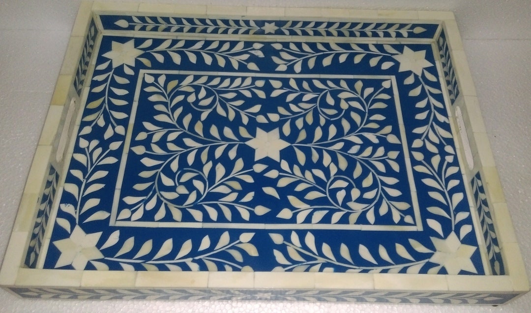Handmade Bone Inlay Blue Designer Tray - Etsy