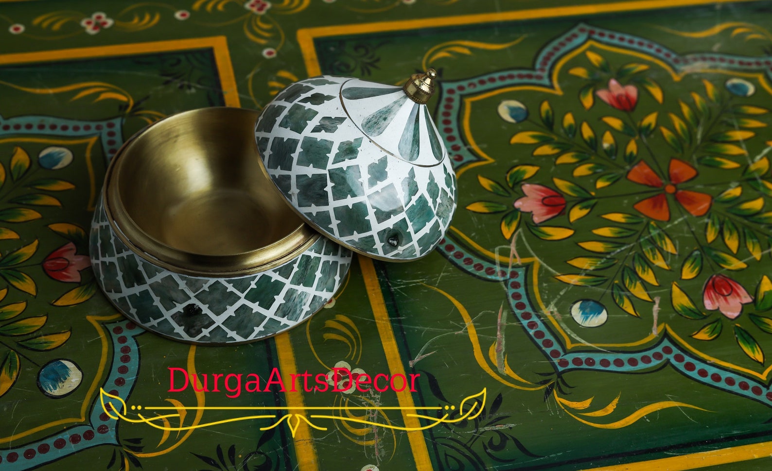 Bone Inlay Designer Green & White Box / Suri Box - Etsy