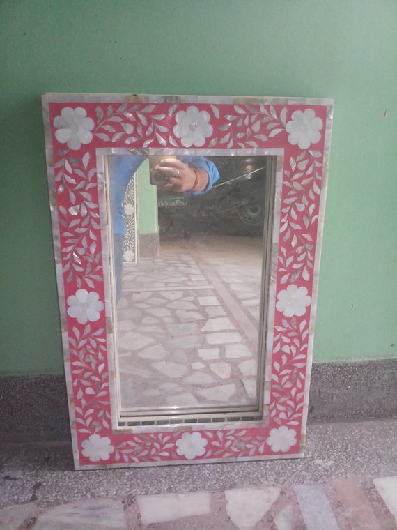 Mother of Pearl Inlay Pink Mirror Frame With Free Mirror - Etsy