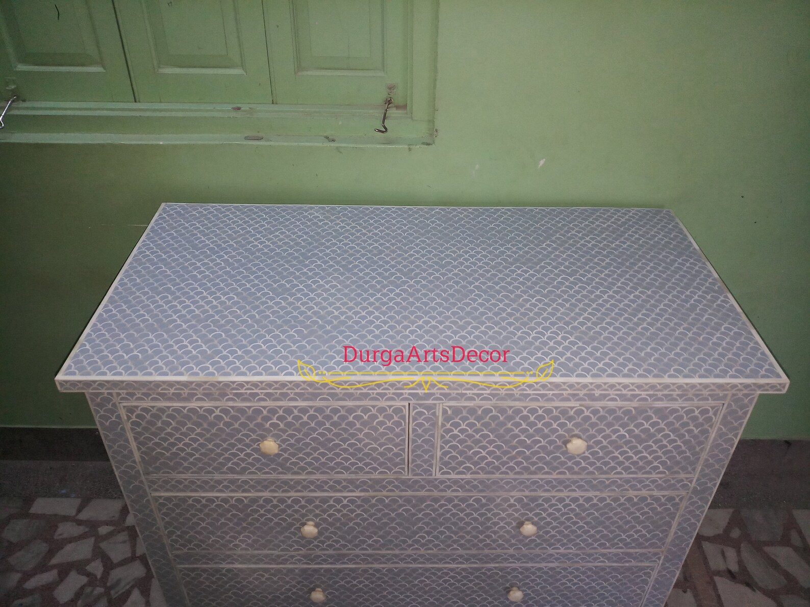 Bone Inlay Blue Fish Scale Pattern Chest of 4 Drawers - Etsy
