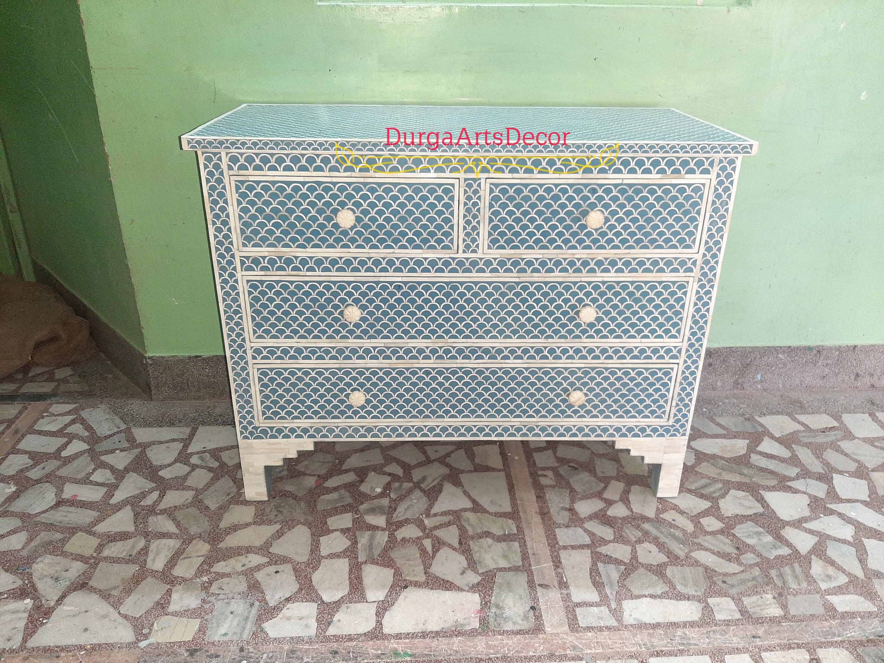 Bone Inlay Blue Fish Scale Pattern Chest of 4 Drawers - Etsy