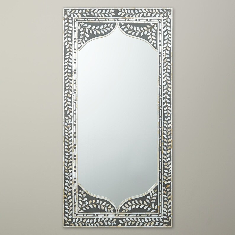 Mother of Pearl Inlay Grey Leaf Pattern Mirror Frame With Free - Etsy