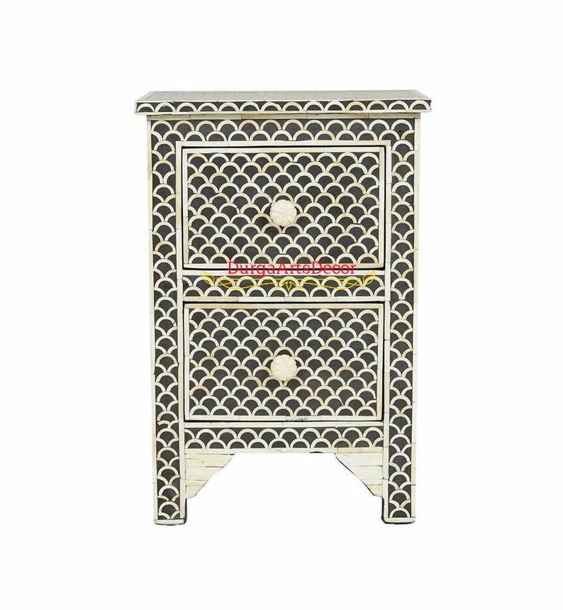 Designer Handmade Black & Bone Inlay Fish Scale Pattern Two Drawers ...