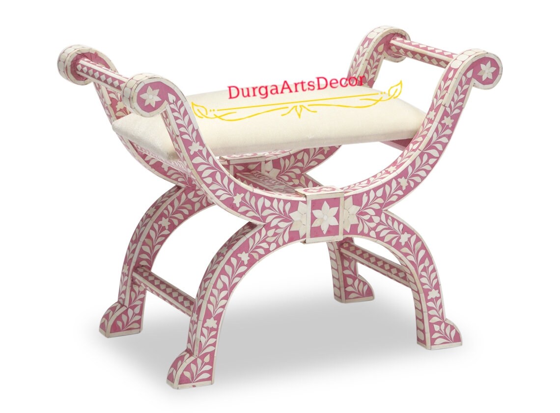 Pink Floral Pattern Bone Inlay Roman Chair - Etsy