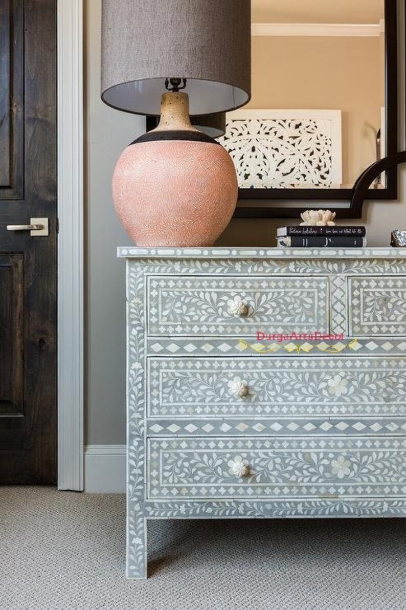 Bone Inlay Cabinet Floral Pattern Chest of 4 Drawers Bone - Etsy