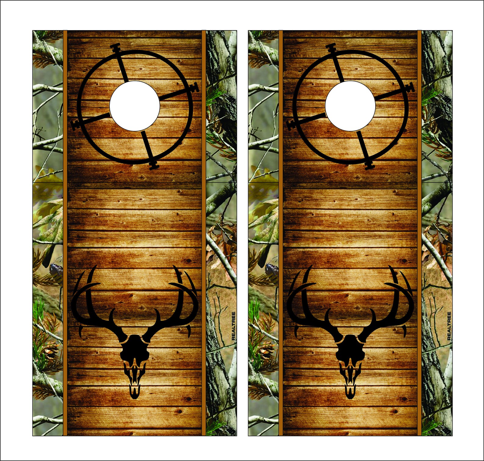 Camo Wood Deer Hunting Cabin Cornhole Skin Wrap Decal Set W/ FREE ...