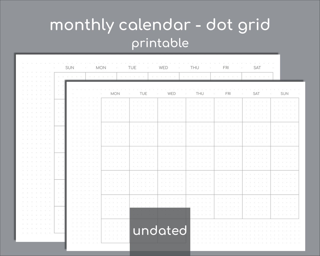 Undated Monthly Printable Dot Grid Calendar Fits Letter/a4 - Etsy