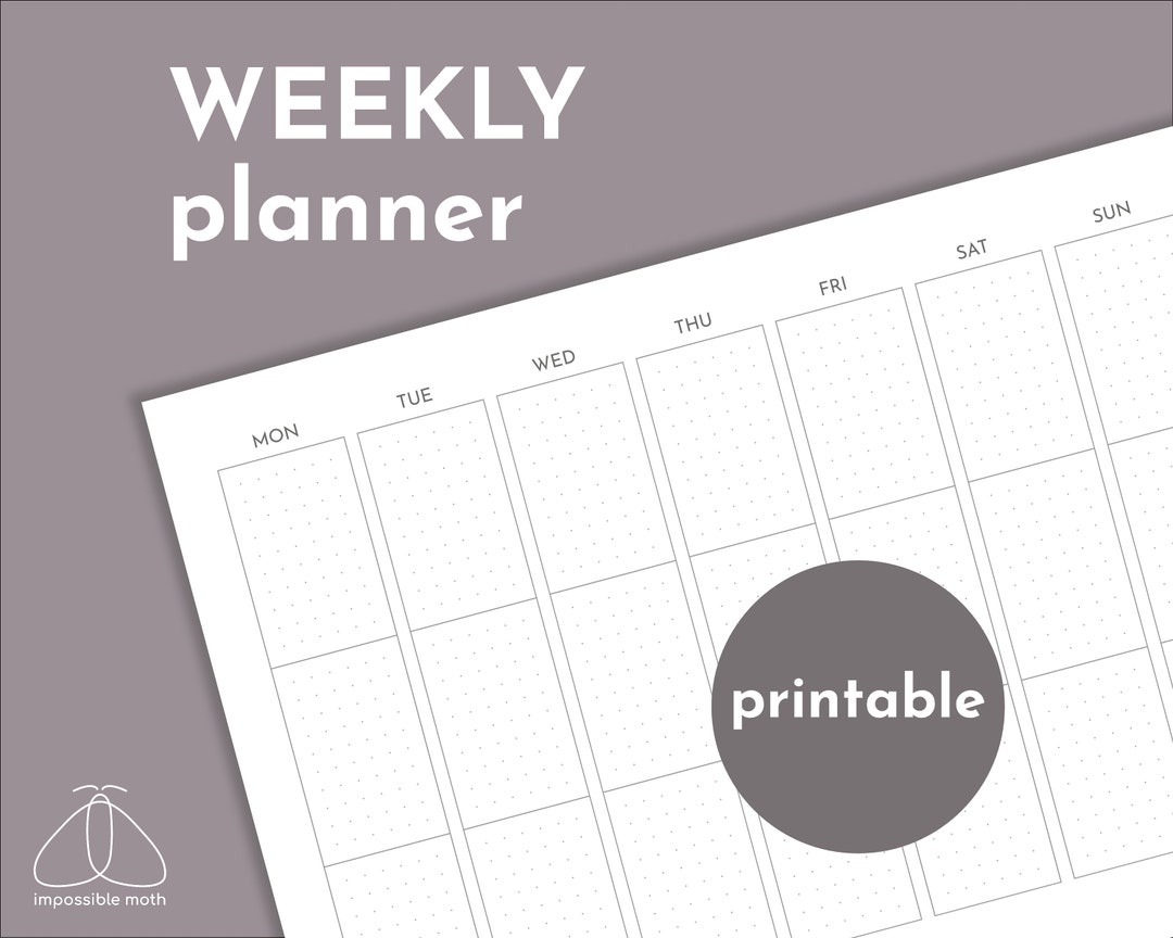 Vertical Week Planner Printable, Letter and A4 Included With Mon / Sun ...