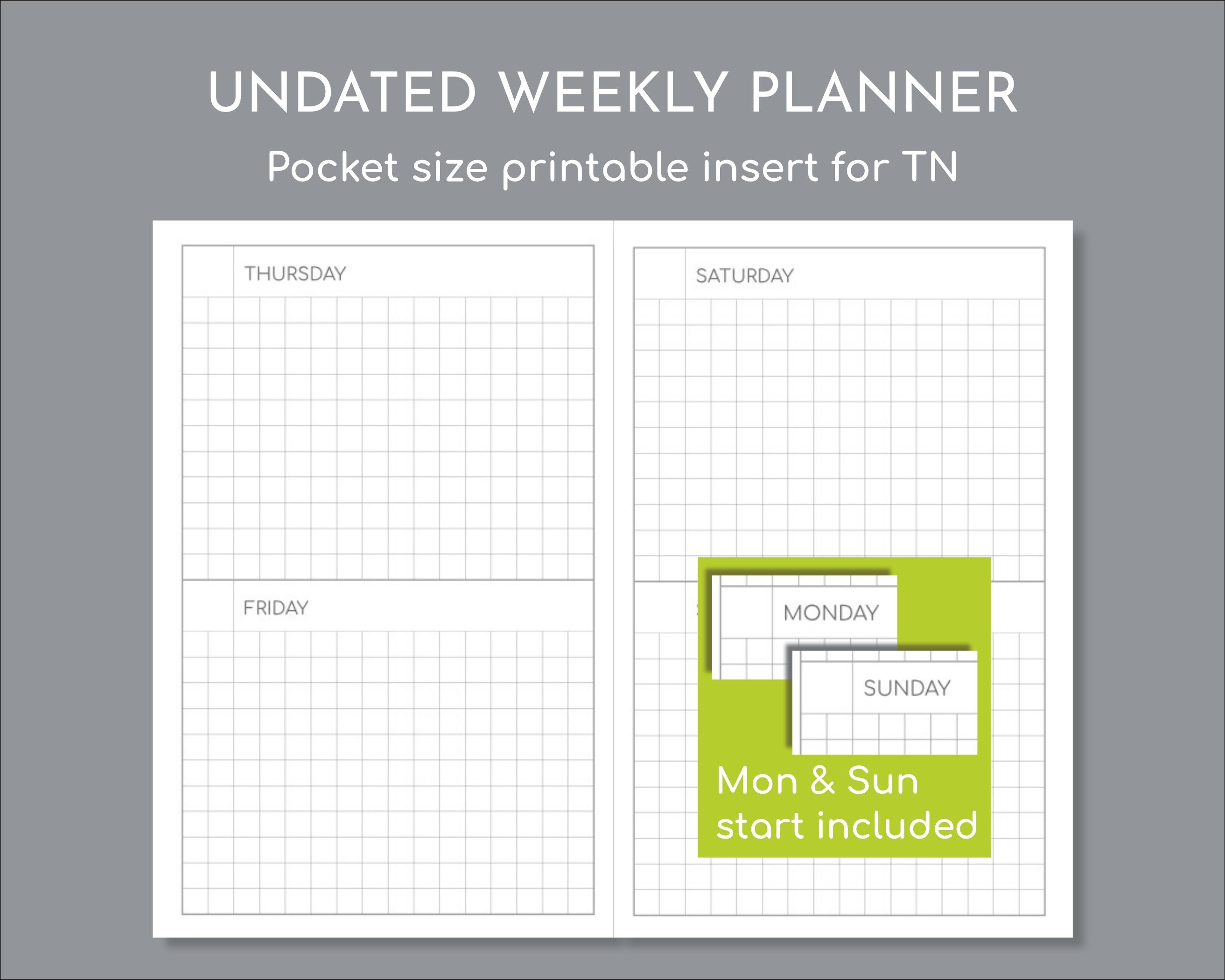 Undated Small Weekly Planner, Printable Pocket Size Inserts for TN ...