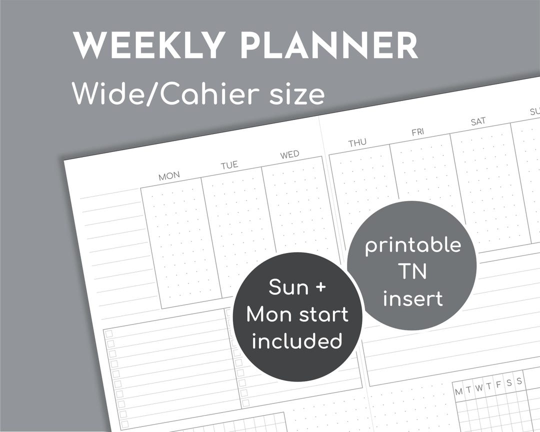 Undated Weekly Diary, Wide / Cahier Printable TN Insert - Etsy