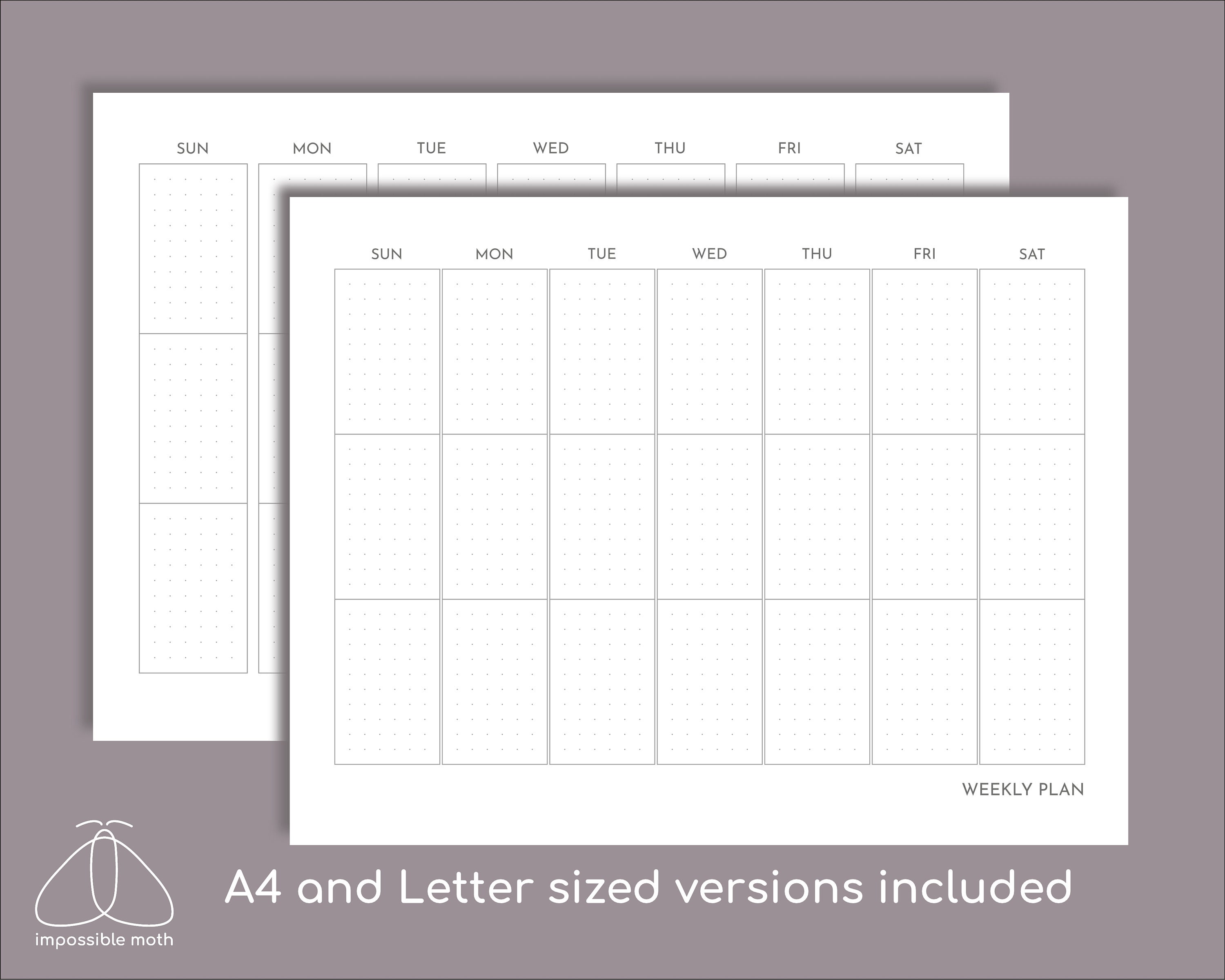 Vertical Week Planner Printable, Letter and A4 Included With Mon / Sun ...