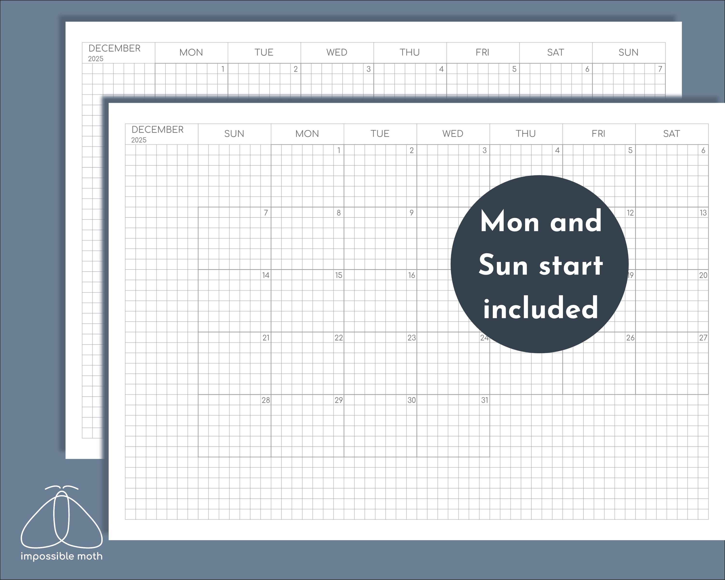 2025 Monthly Calendar, 5mm Square Grid Printable, Sunday and Monday ...