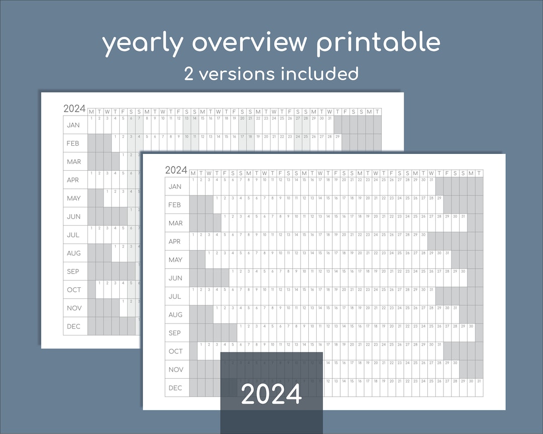 2024 Yearly Planner Printable Year Overview Yearly Tracker Year on One ...