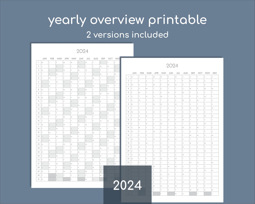 2024 Yearly Printable Calendar, Portrait Wall Planner, A4, A3, A2, A1 ...