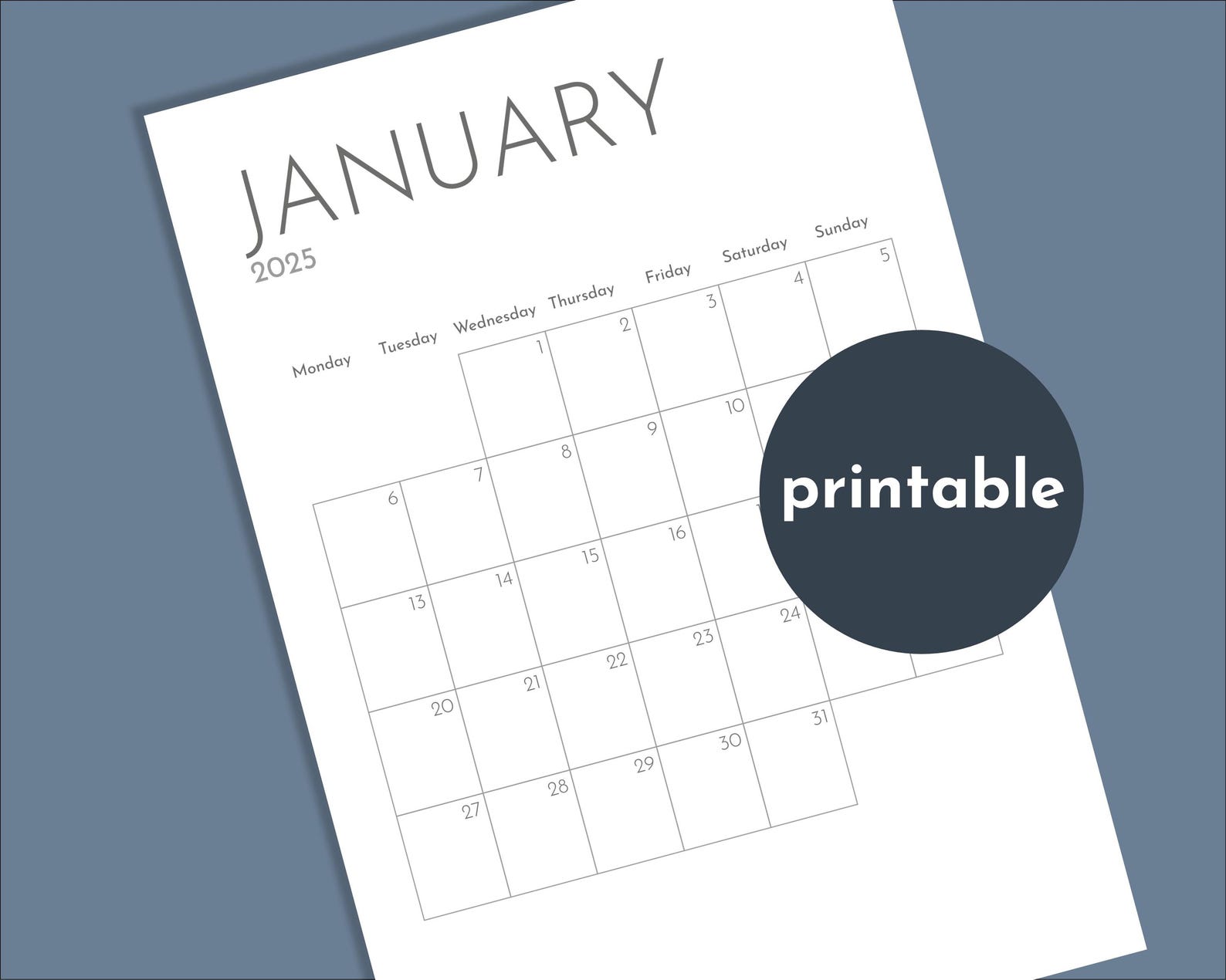 2025 Monthly Calendar, Printable on A4, A5, A3, Letter Paper - Etsy