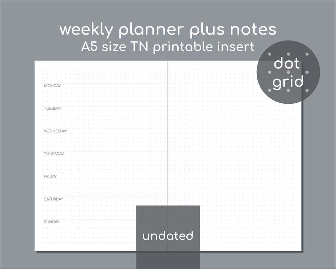 Undated Weekly Planner, A5 Printable Insert for Travelers Notebook - Etsy